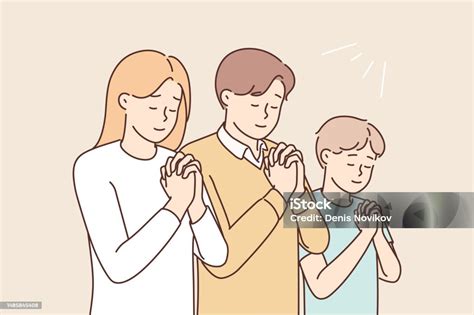 기도하는 아이와 함께 종교적인 가족 기도하기에 대한 스톡 벡터 아트 및 기타 이미지 기도하기 가족 감사 Istock