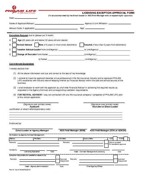 Licensing Exception Approval Form Rev 01 Ver 01acmfeb Licensing