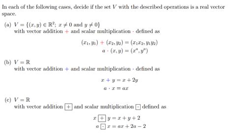 solved in each of the following cases decide if the set v