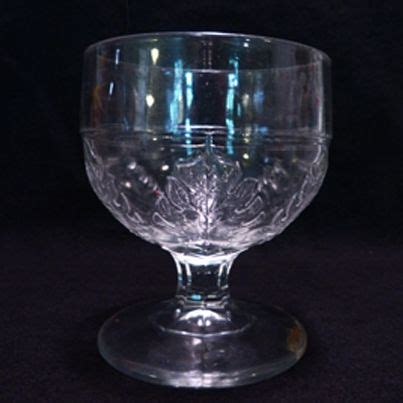 Early American Patterned Glass Goblet Oak Leaves Side View Antique