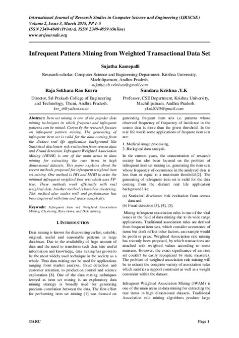 Pdf Infrequent Pattern Mining From Weighted Transactional Data Set