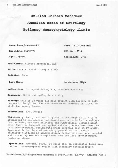 EEG And QEEG Tests Brain Resection