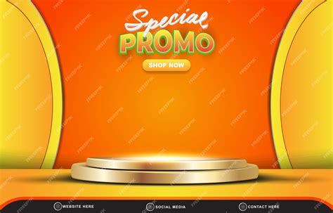 추상 그라데이션 주황색 및 노란색 배경 디자인을 사용한 제품 판매를 위한 빈 공간 3d 연단이 있는 특별 프로모션 템플릿 배너 프리미엄 벡터