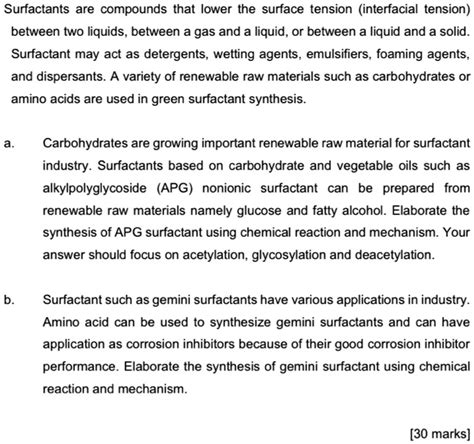Solved Surfactants Are Compounds That Lower The Surface Tension