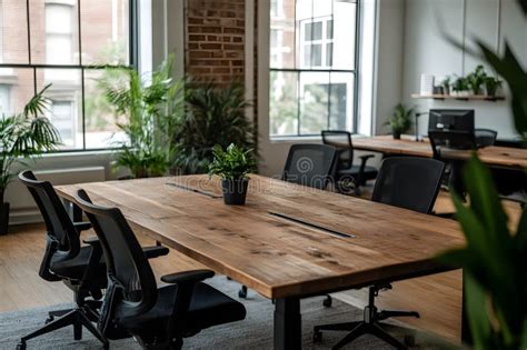 Modern Office Space With Shared Workspace And Greenery Generative Ai Stock Image Image Of