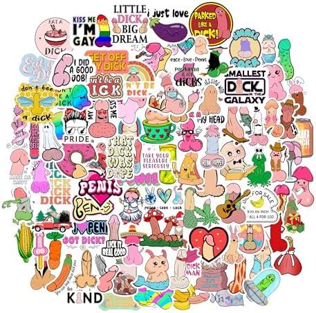Tinymalsdesign 50pcs Cute Dick Vinyl Sticker Waterproof