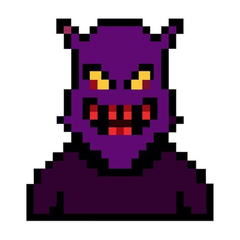 Pixel Art Purple Monster With Yellow Eyes And Red Mouth Retro 8 Bit