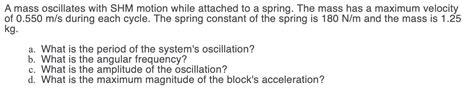 Solved A Mass Oscillates With SHM Motion While Attached To A Chegg
