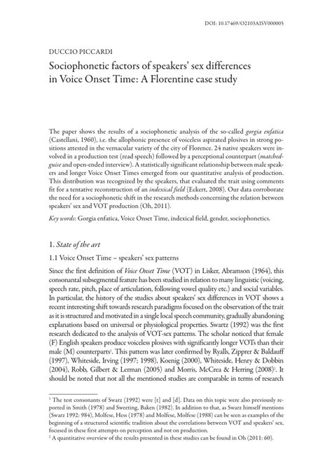 Pdf Sociophonetic Factors Of Speakers Sex Differences In Voice Onset Time A Florentine Case