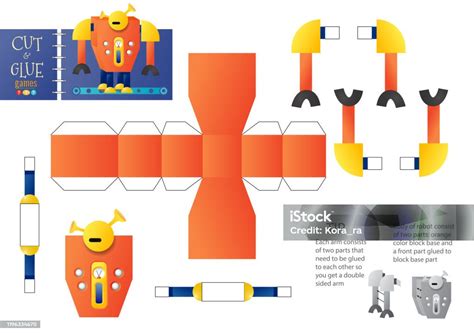 잘라내기 및 접착제 로봇 장난감 벡터 일러스트 워크 시트 종이 공예 및 Diy 모델 0명에 대한 스톡 벡터 아트 및 기타 이미지