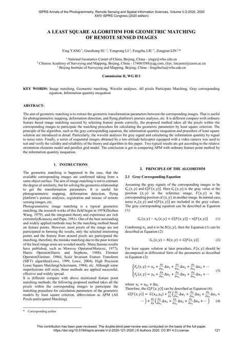 Pdf A Least Square Algorithm For Geometric Matching Of Remote Sensed Images