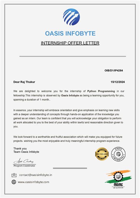 Raj Thakur On Linkedin Internship Pythonprogramming Oasisinfobyte