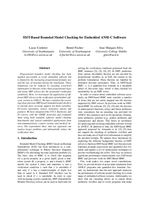 Pdf Smt Solvers For Bounded Model Checking In Ansi C Software