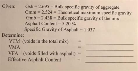Solved Given Gsb Bulk Specific Gravity Solutioninn