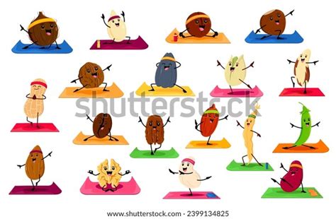 Cartoon Nut Bean Characters On Yoga Stock Vector Royalty Free