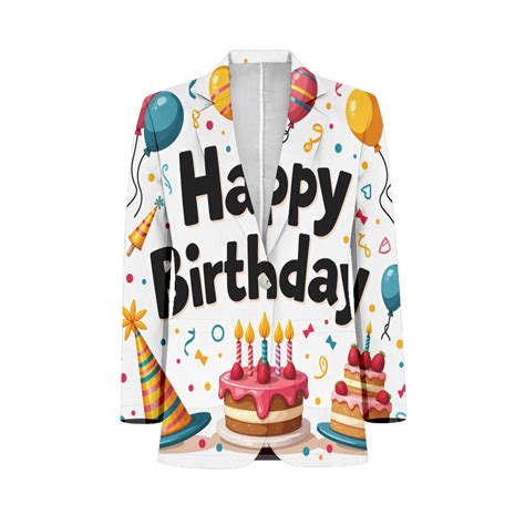 Happy Birthday Cake Balloons Party Mens Suits Shawl Collar Slim Fit