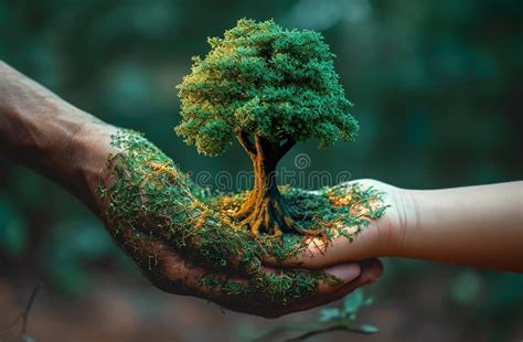 Tree Hands Nurturing Seedlings Into Growth Stock Illustration