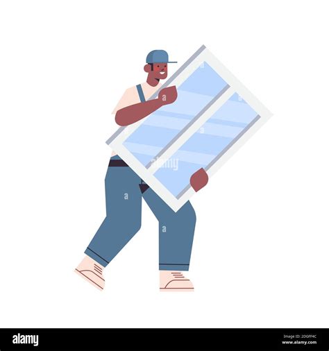 African Man Installing Window Stock Vector Images Alamy