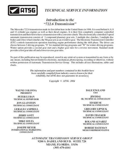 Service Manual 722 6 Atsg Mercedes Transmission