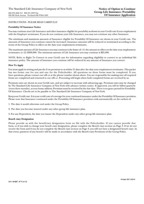 Fillable Group Life Insurance Portability Form Printable Pdf Download