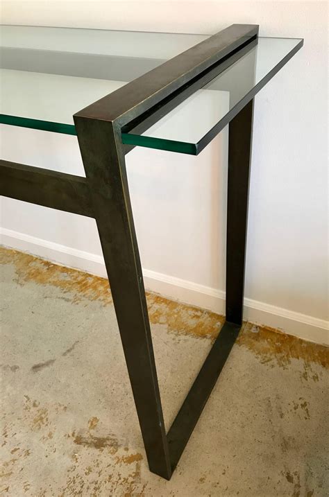 Mid Century Bronze And Glass Console Or Foyer Table By Charles Hollis