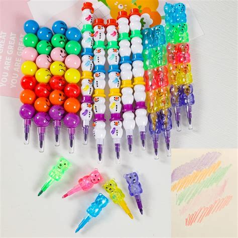 귀여운 롤리팝 눈사람 곰 빌딩 블록 크레용 그림 펜 베이비 샤워 생일 파티 선물 신학기 문구 선물 Aliexpress