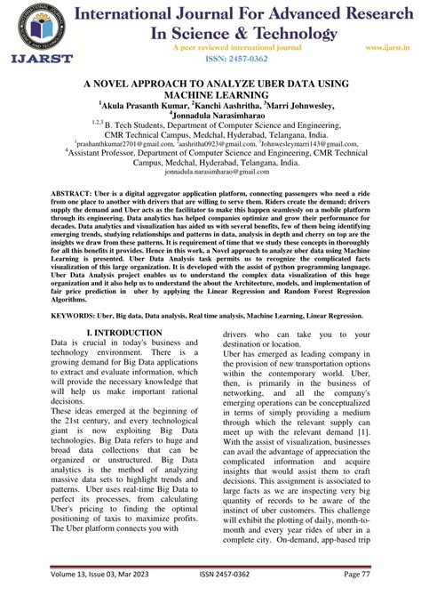 Pdf A Novel Approach To Analyze Uber Data Using Machine Learning
