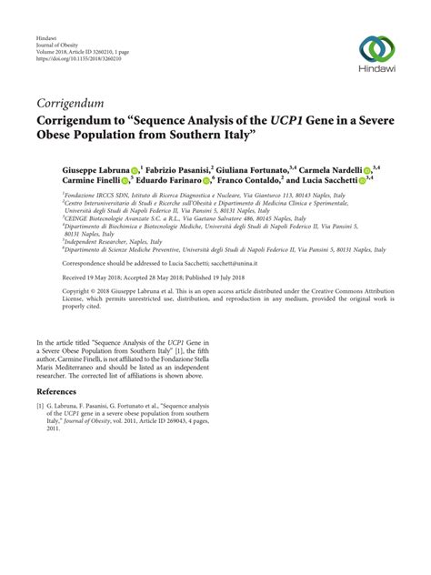 Pdf Corrigendum To “sequence Analysis Of The Ucp1 Gene In A Severe Obese Population From