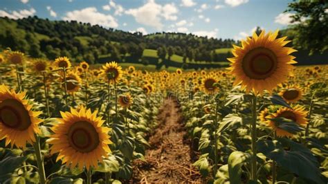 Field Of Yellow Sunflowers Generative Ai Stock Illustration Illustration Of Plantation