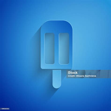 종이 컷 아이스크림 아이콘 은 파란색 배경에 격리 달콤한 기호 종이 아트 스타일 벡터 3차원 형태에 대한 스톡 벡터 아트 및 기타 이미지 3차원 형태 과일 그림자