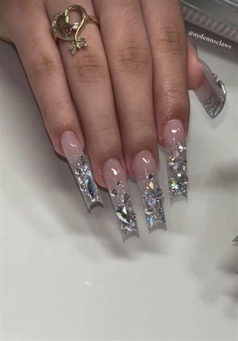 Clear And Silver Acrylic Nails Silver Diamond Acrylic Nails Silver