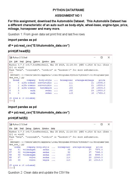 Python Dataframe Assignment No 1 Answerkey Pdf Private Transport Motor Vehicle