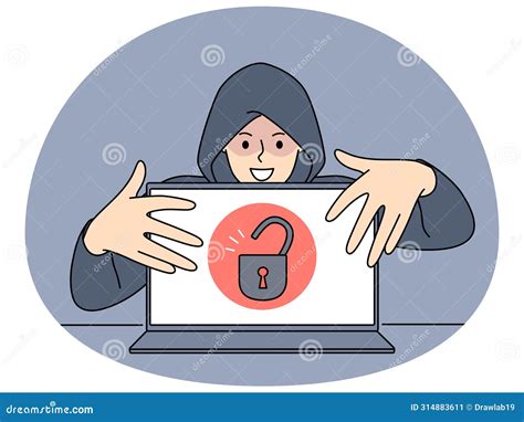 Hacker In Hood Steal Information From Computer Stock Vector Illustration Of Card Information