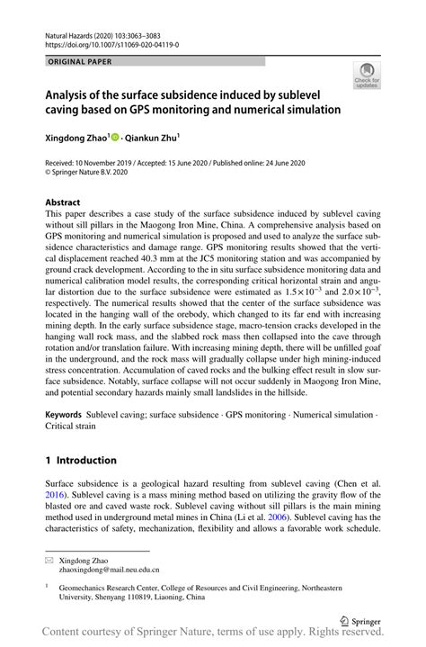 Analysis Of The Surface Subsidence Induced By Sublevel Caving Based On Gps Monitoring And