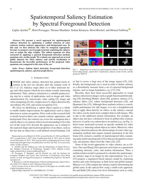 Pdf Spatiotemporal Saliency Estimation By Spectral Foreground Detection