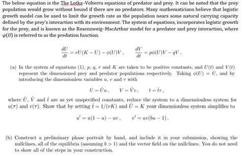 Solved The Below Equation Is The The Lotka Volterra