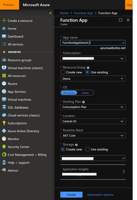 Creating Azure Function App In Azure Portal