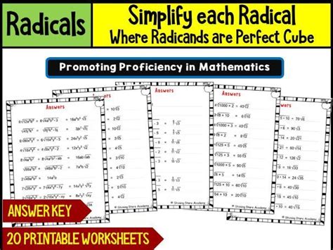 Simplify Each Radical Where Radicands Are Perfect Cube Radical Power And Roots Worksheets Math