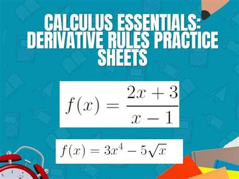 calculus essentials derivative rules practice sheets teaching resources