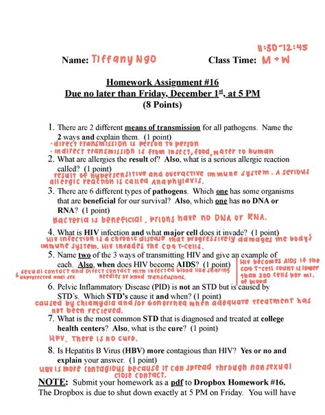 PUBH101 Hw 16 Homework Assignment 16 Name Class Time Homework Assignment 16 Due No