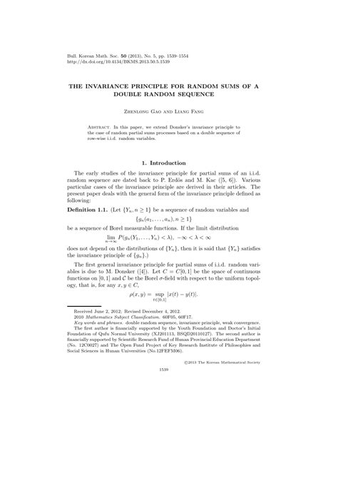 pdf the invariance principle for random sums of a double random sequence