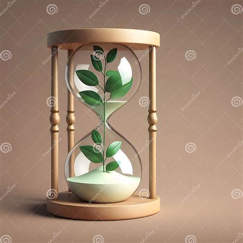 Hourglass With Green Plant Inside Concept Of Time Management Wooden Antique 3d Rendering