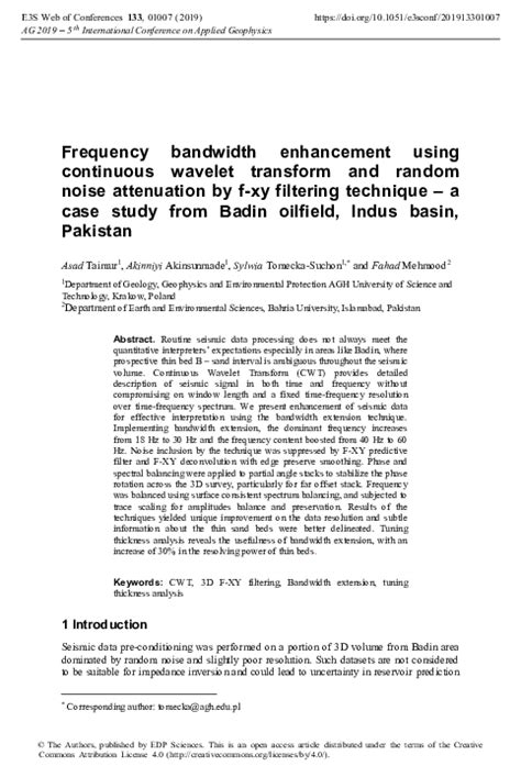 Pdf Frequency Bandwidth Enhancement Using Continuous Wavelet Transform And Random Noise
