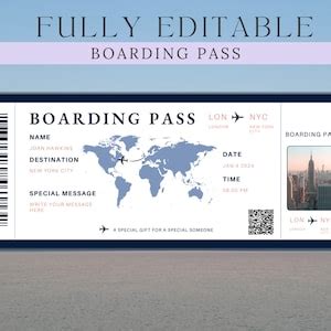 DIY Boarding Pass Template Romantic Valentine S Day Gift Printable Airplane Tickets Custom