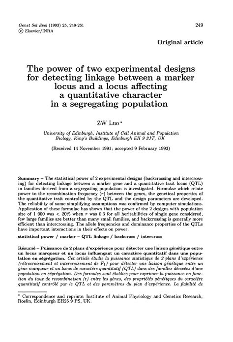 Solution The Power Of Two Experimental Designs For Detecting Linkage