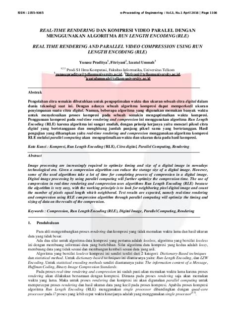 Pdf Real Time Rendering Dan Kompresi Video Paralel Dengan Menggunakan Algoritma Run Length