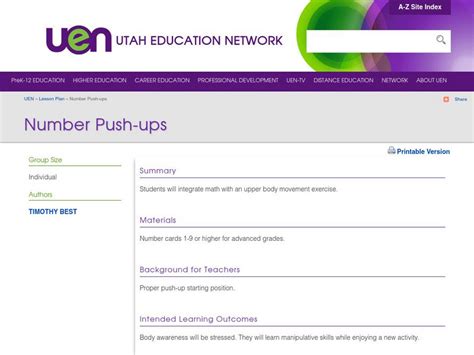 Uen Number Push Ups Lesson Plan For Kindergarten 1st Grade Lesson Planet