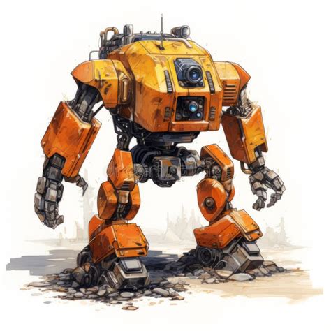 Hyper Detailed Illustration Of A Giant Orange Search And Rescue Robot