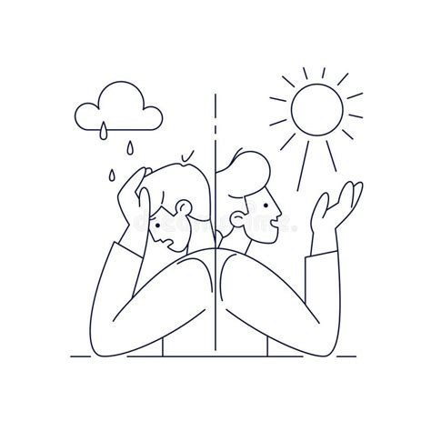 Bipolar Disorder Illustration Set Man Suffers From Mood Swings Split