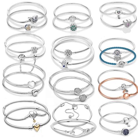 오리지널 925 스털링 실버 스타 문 네잎 클로버 뱀 체인 맞춤 팔찌 판도라 참 비즈 Diy 쥬얼리 만들기 신제품